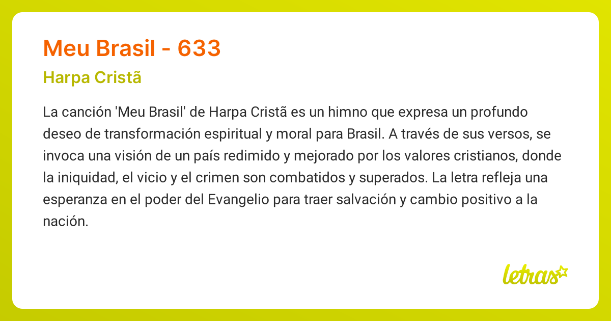 Significado de la canción MEU BRASIL - 633 (Harpa Cristã) - LETRAS.COM