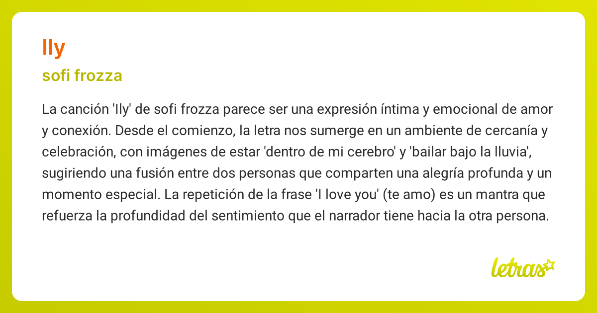 Significado de la canción ILY (sofi frozza) - LETRAS.COM