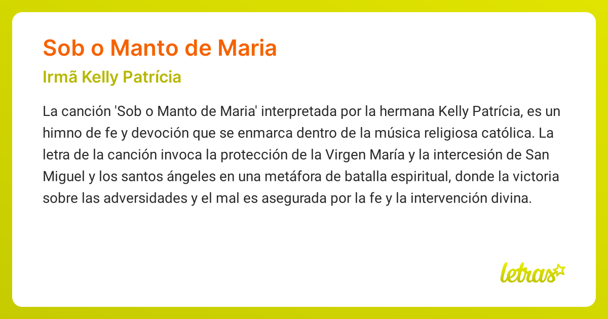 Significado de la canción SOB O MANTO DE MARIA (Irmã Kelly Patrícia ...