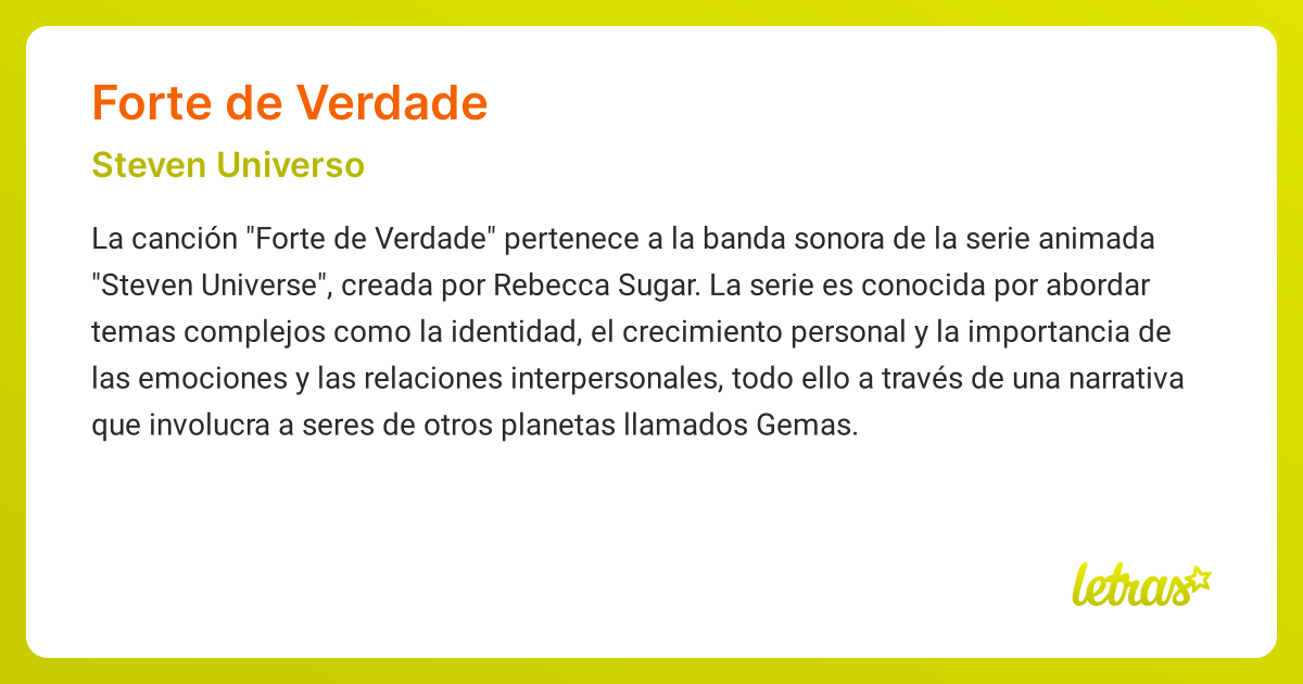 Significado de la canción FORTE DE VERDADE (Steven Universo) - LETRAS.COM