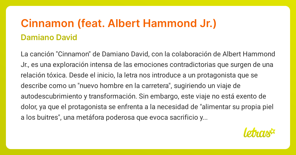 Significado de la canción Cinnamon (feat. Albert Hammond Jr.) (Damiano ...