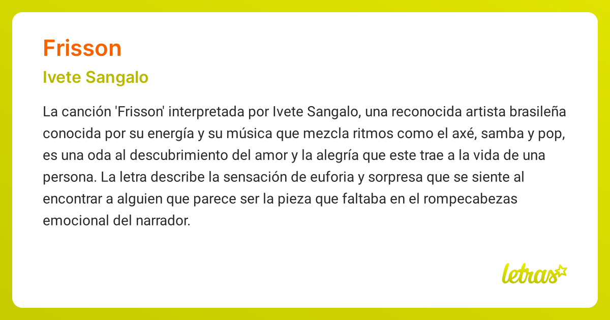 Significado de la canción FRISSON (Ivete Sangalo) - LETRAS.COM