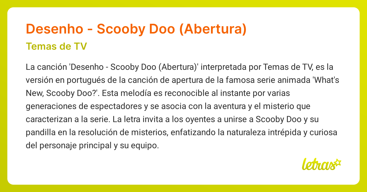 Significado de la canción Desenho - Scooby Doo (Abertura) (Temas de TV ...