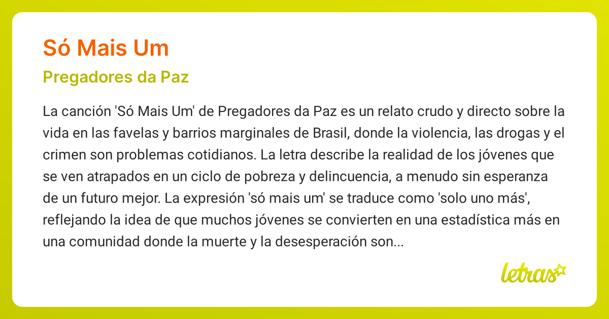 Significado de la canción SÓ MAIS UM (Pregadores da Paz) - LETRAS.COM