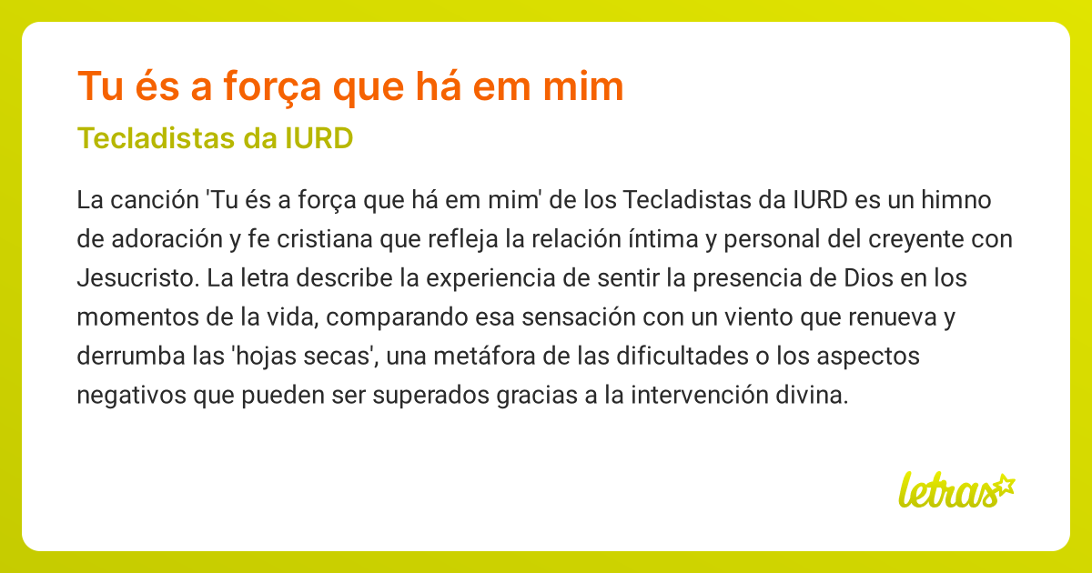 Significado de la canción TU ÉS A FORÇA QUE HÁ EM MIM (Tecladistas da ...