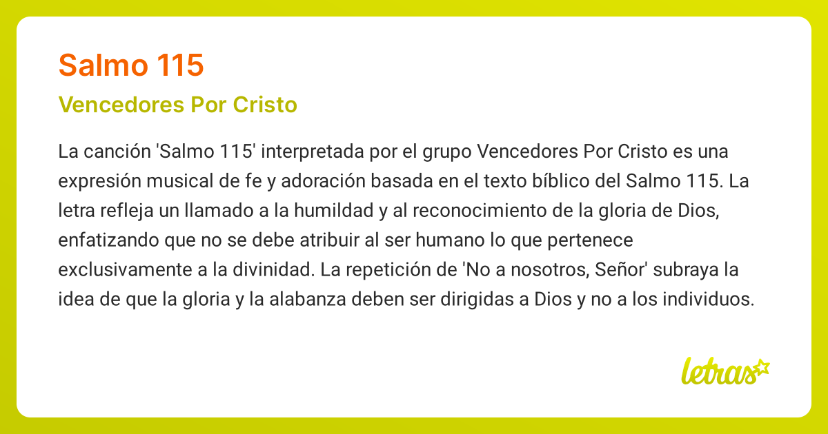 Significado de la canción SALMO 115 (Vencedores Por Cristo) - LETRAS.COM