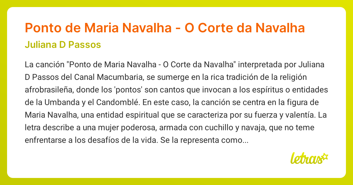 Significado de la canción Ponto de Maria Navalha - O Corte da Navalha ...