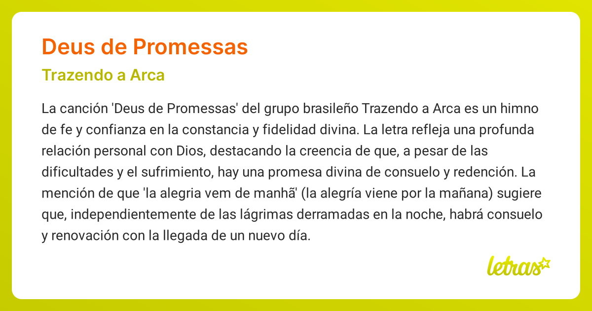 Significado de la canción DEUS DE PROMESSAS (Trazendo a Arca) - LETRAS.COM
