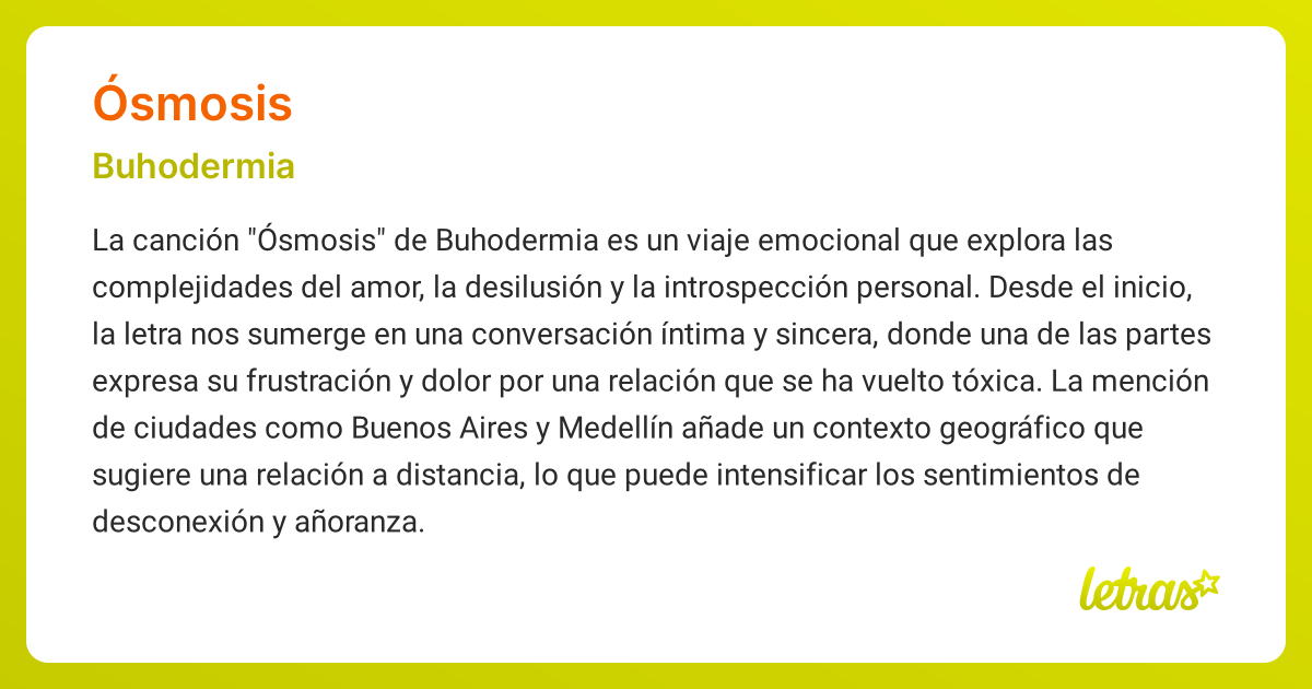 Significado de la canción ÓSMOSIS (Buhodermia) - LETRAS.COM