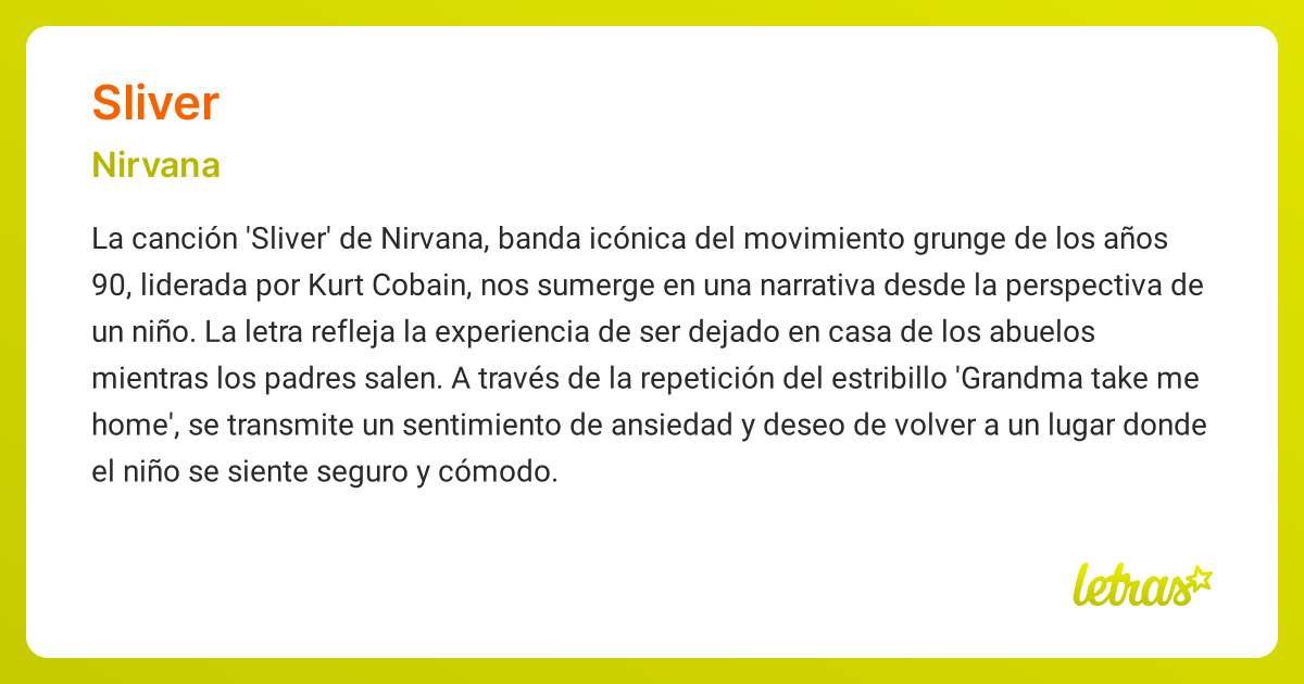 Significado de la canción SLIVER (Nirvana) - LETRAS.COM