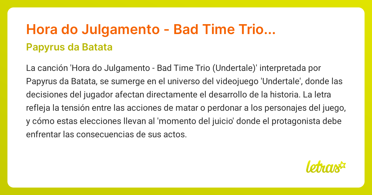 Significado de la canción Hora do Julgamento - Bad Time Trio (Undertale ...