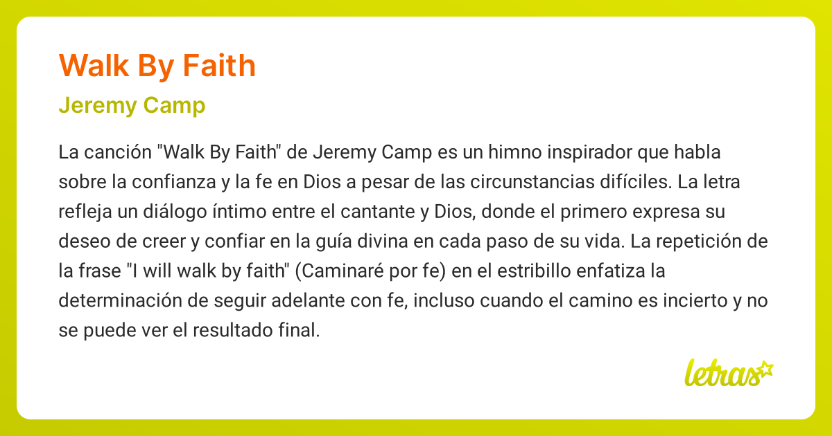 Significado de la canción WALK BY FAITH (Jeremy Camp) - LETRAS.COM