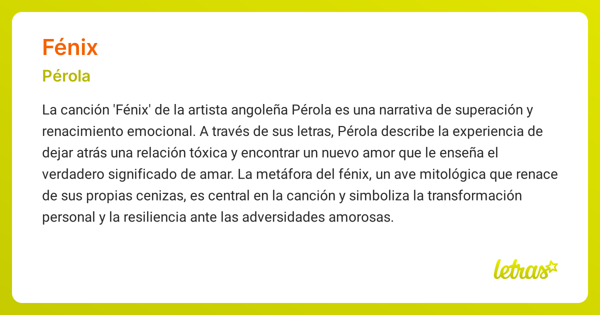 Significado de la canción FÉNIX (Pérola) - LETRAS.COM