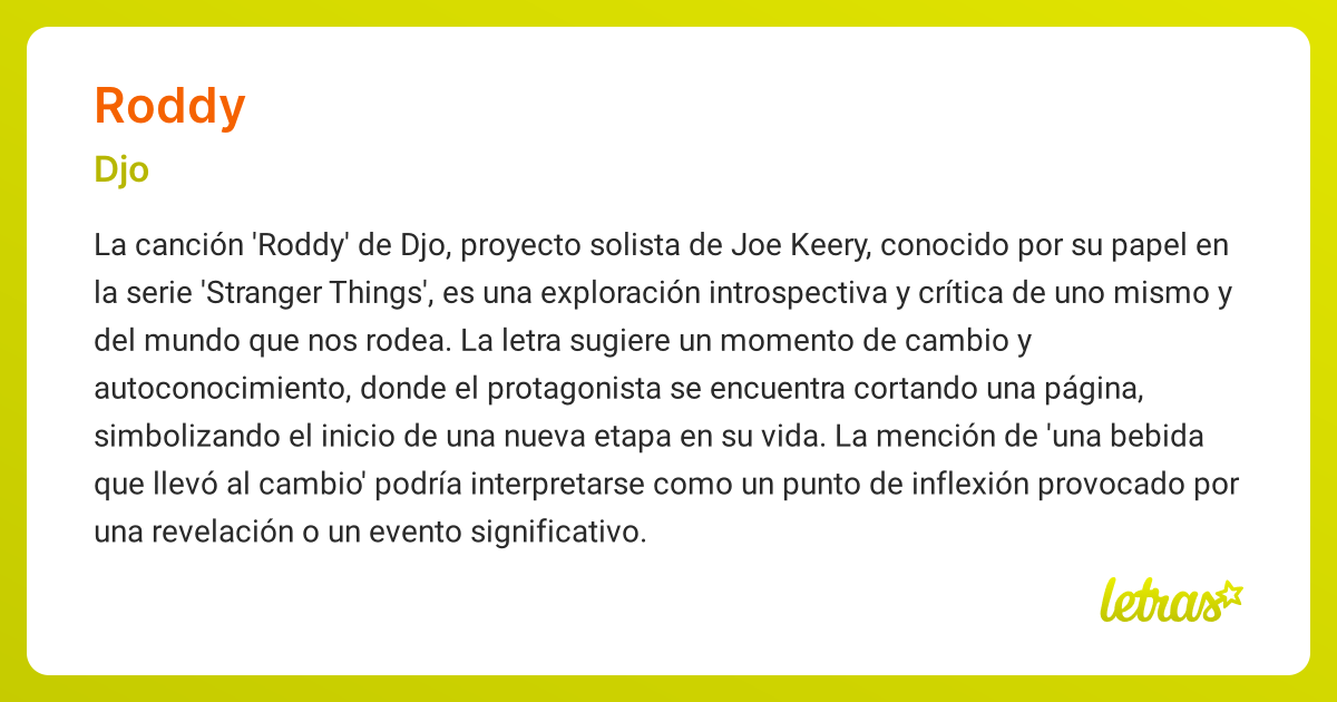 Significado de la canción RODDY (Djo) - LETRAS.COM