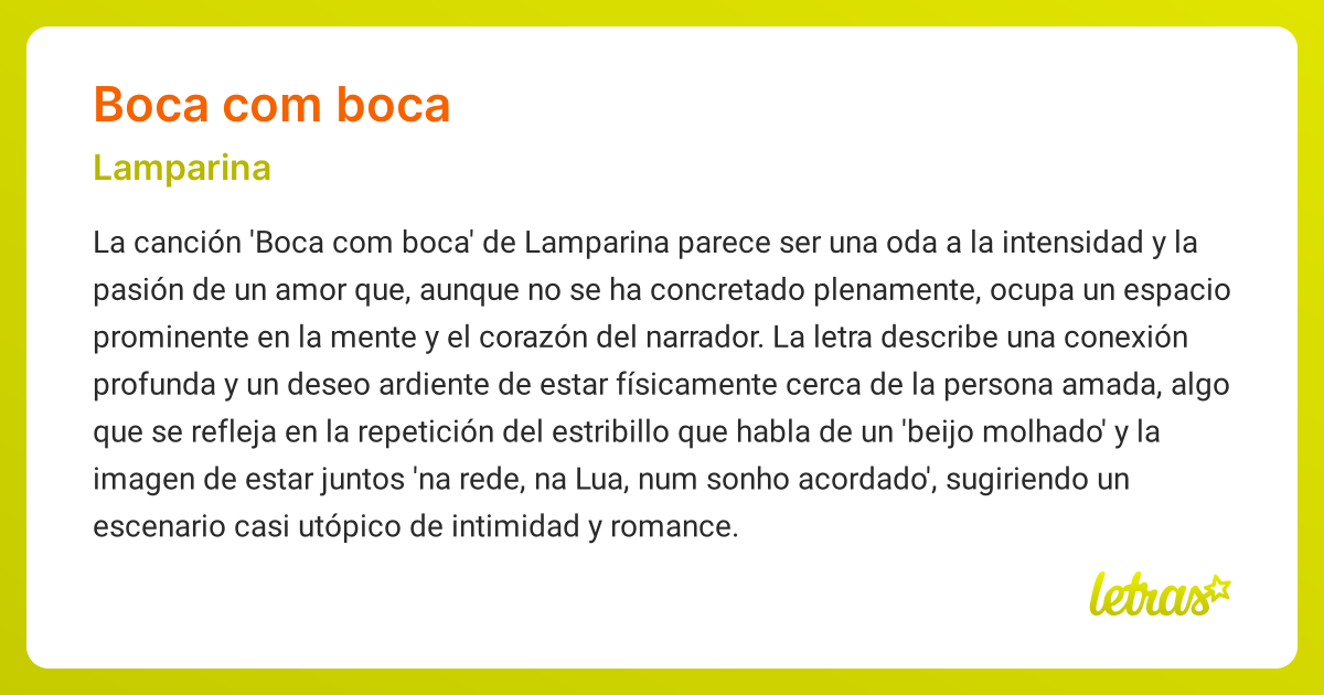 Significado de la canción BOCA COM BOCA (Lamparina) - LETRAS.COM