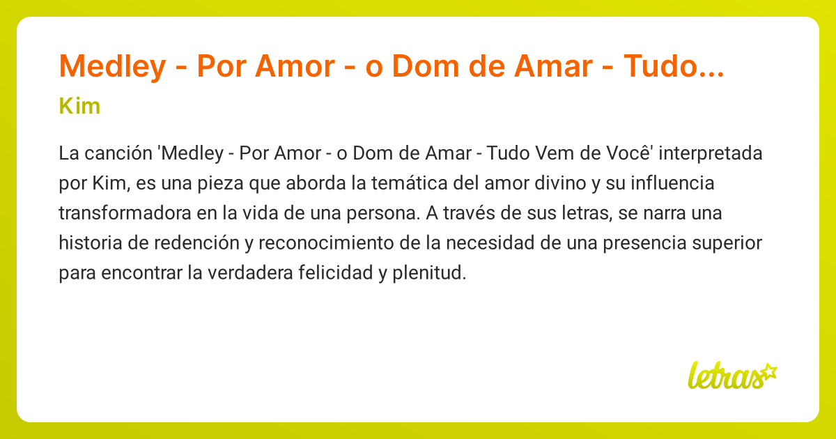 Significado de la canción Medley - Por Amor - o Dom de Amar - Tudo Vem ...
