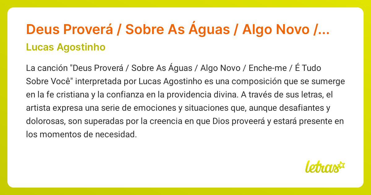 Significado de la canción Deus Proverá / Sobre As Águas / Algo Novo ...
