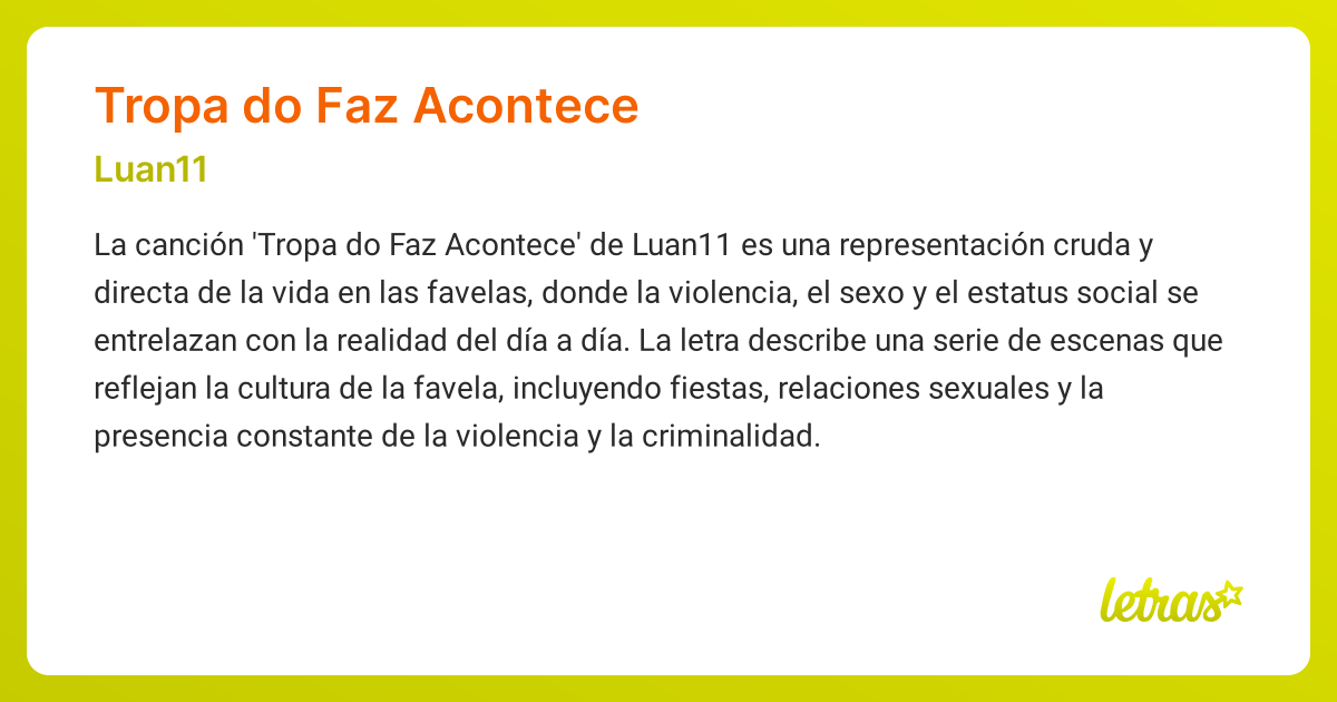 Significado de la canción TROPA DO FAZ ACONTECE (Luan11) - LETRAS.COM