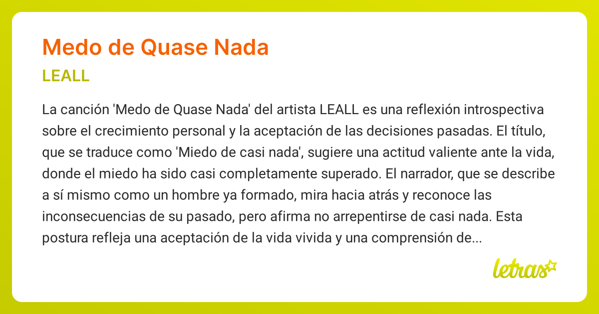 Significado de la canción MEDO DE QUASE NADA (LEALL) - LETRAS.COM