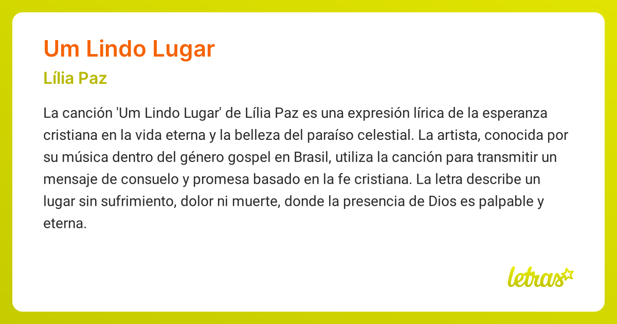 Significado de la canción UM LINDO LUGAR (Lília Paz) - LETRAS.COM
