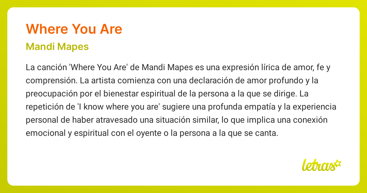Significado de la canción WHERE YOU ARE (Mandi Mapes) - LETRAS.COM