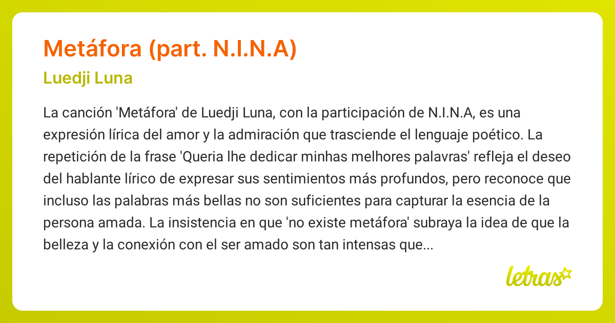 Significado de la canción METÁFORA (PART. N.I.N.A) (Luedji Luna ...