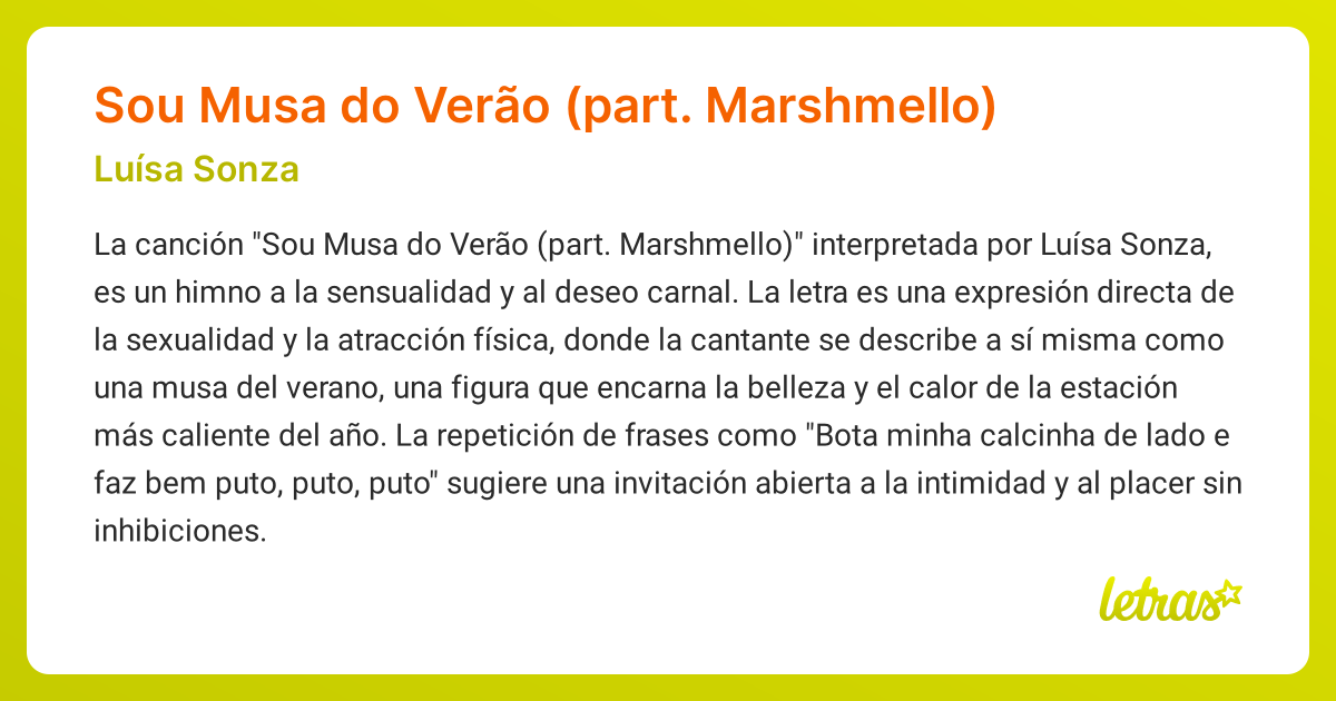 Significado de la canción Sou Musa do Verão (part. Marshmello) (Luísa ...