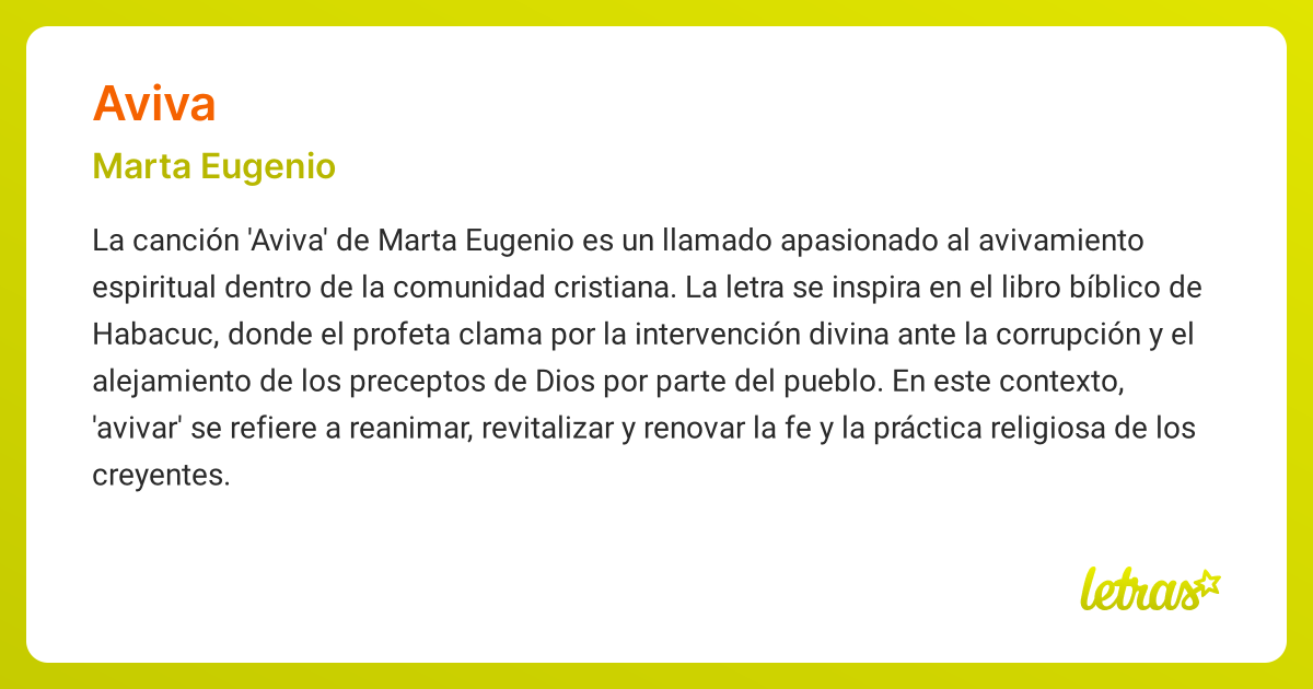 Significado de la canción AVIVA (Marta Eugenio) - LETRAS.COM