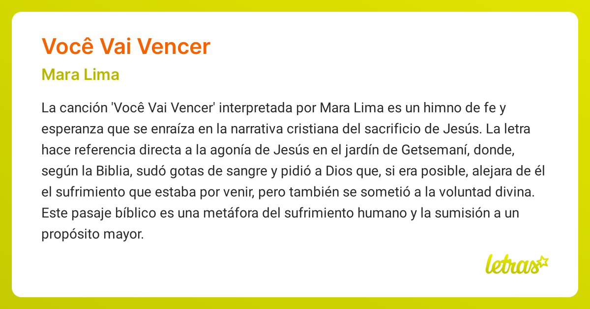 Significado de la canción VOCÊ VAI VENCER (Mara Lima) - LETRAS.COM