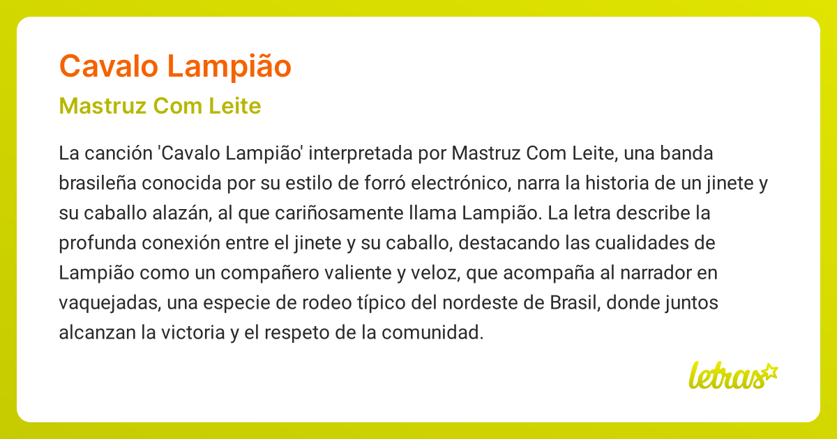 Significado de la canción CAVALO LAMPIÃO (Mastruz Com Leite) - LETRAS.COM