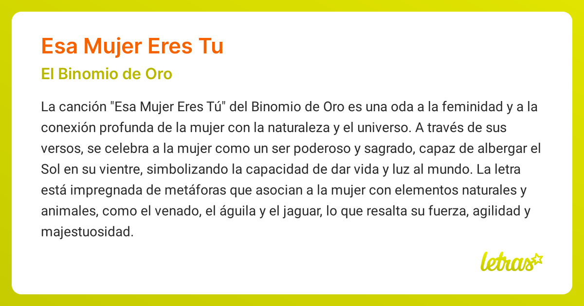 Significado de la canción ESA MUJER ERES TU (El Binomio de Oro ...