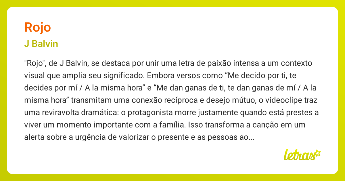 Significado da música ROJO (J Balvin) - LETRAS.MUS.BR