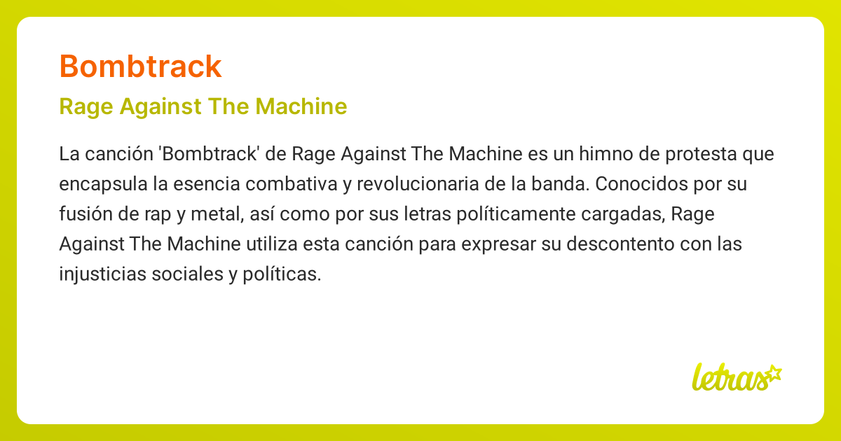 Significado de la canción BOMBTRACK (Rage Against The Machine) - LETRAS.COM