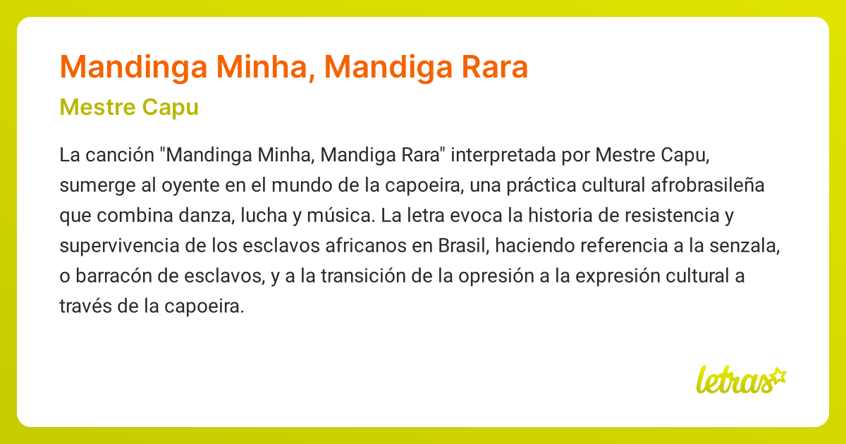 Significado de la canción MANDINGA MINHA, MANDIGA RARA (Mestre Capu ...