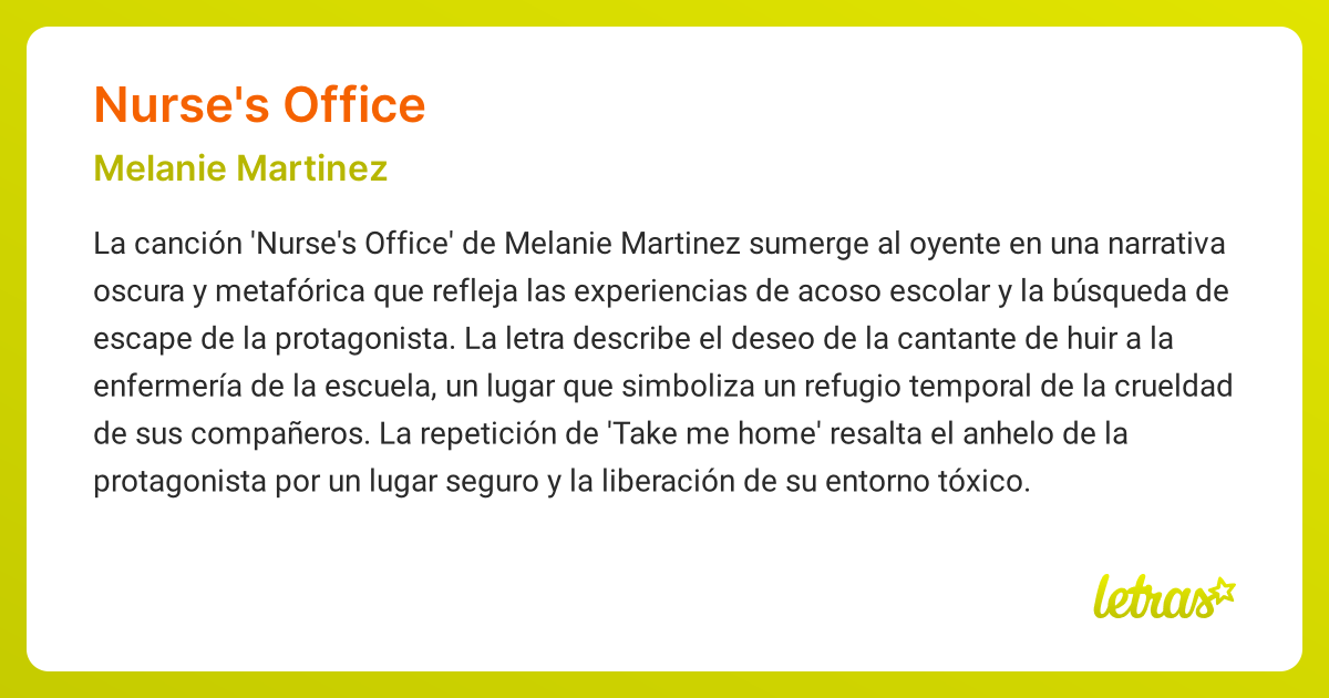 Significado de la canción NURSE'S OFFICE (Melanie Martinez) - LETRAS.COM