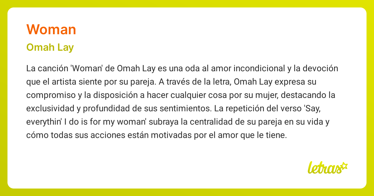 Significado de la canción WOMAN (Omah Lay) - LETRAS.COM