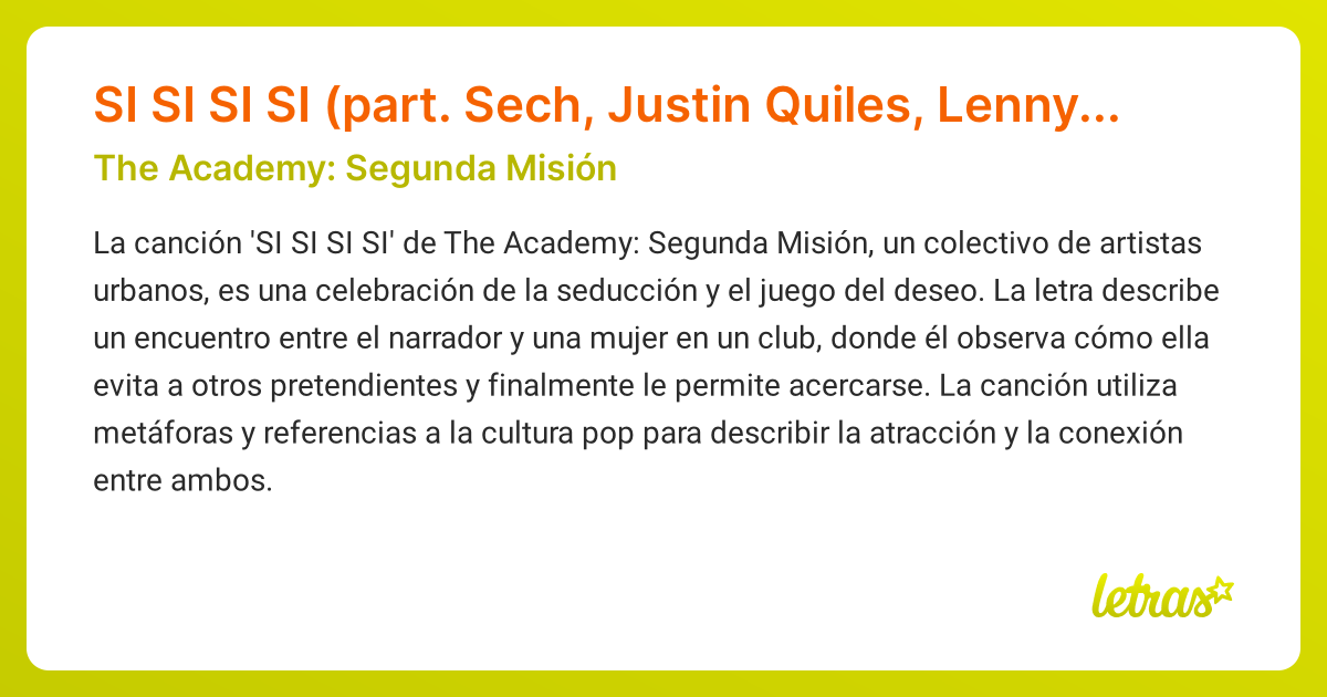 Significado de la canción SI SI SI SI (part. Sech, Justin Quiles, Lenny ...