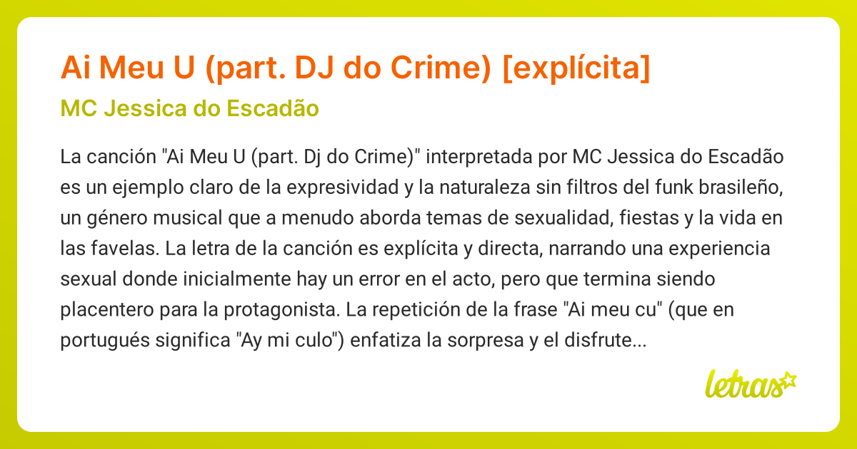 Significado de la canción Ai Meu U (part. DJ do Crime) [explícita] (MC ...