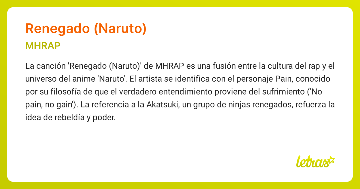 Significado de la canción RENEGADO (NARUTO) (MHRAP) - LETRAS.COM