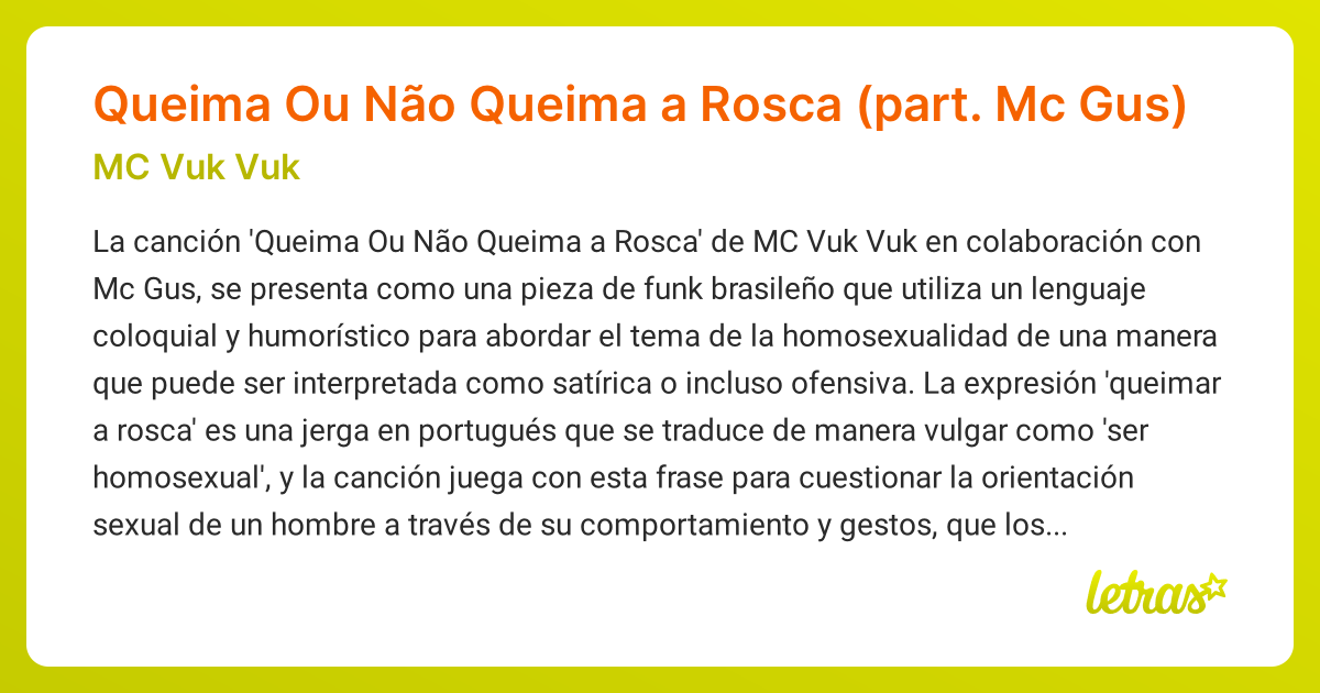 Significado de la canción Queima Ou Não Queima a Rosca (part. Mc Gus ...