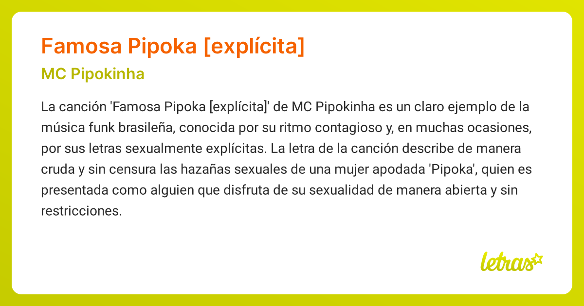 Significado de la canción FAMOSA PIPOKA [EXPLÍCITA] (MC Pipokinha ...