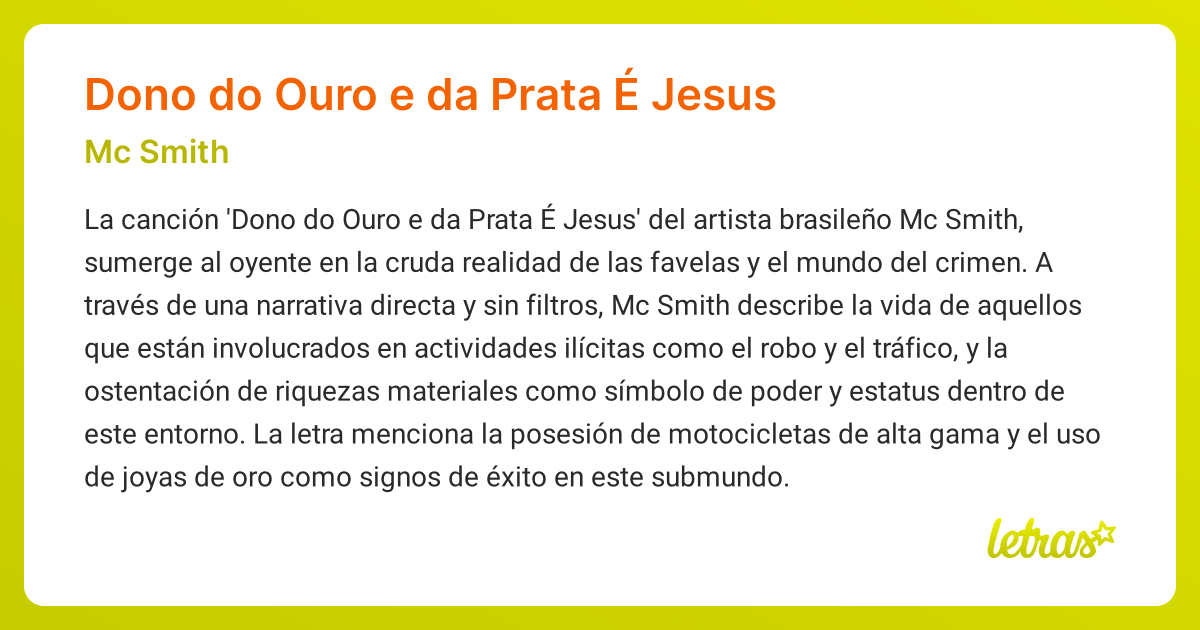 Significado de la canción Dono do Ouro e da Prata É Jesus (Mc Smith ...