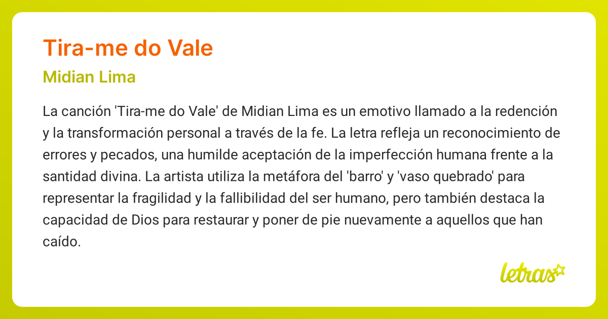 Significado de la canción TIRA-ME DO VALE (Midian Lima) - LETRAS.COM
