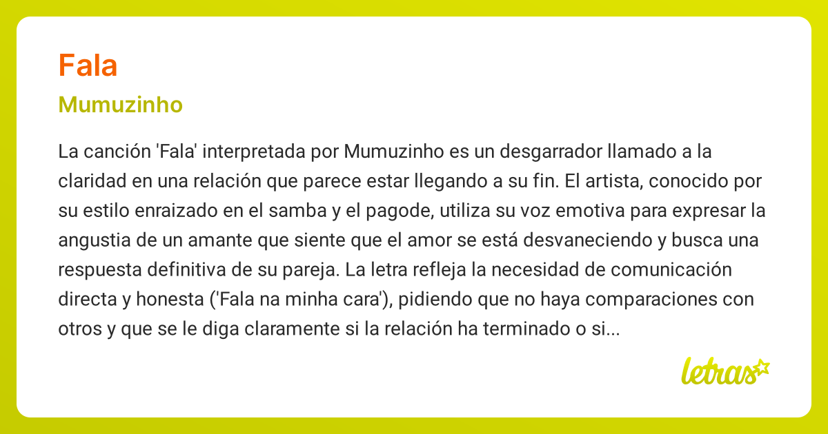 Significado de la canción FALA (Mumuzinho) - LETRAS.COM