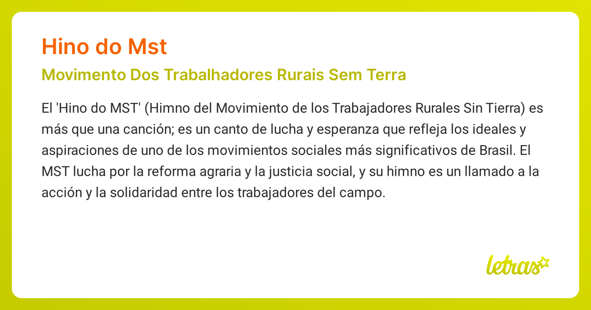 Significado de la canción HINO DO MST (Movimento Dos Trabalhadores ...
