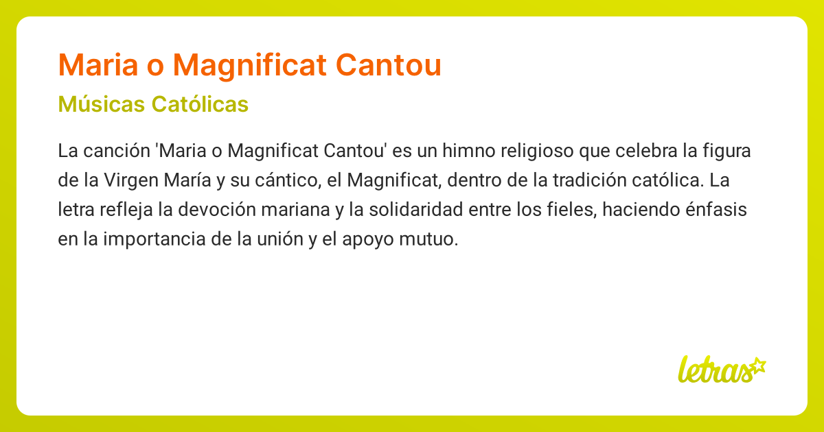 Significado de la canción MARIA O MAGNIFICAT CANTOU (Músicas Católicas ...