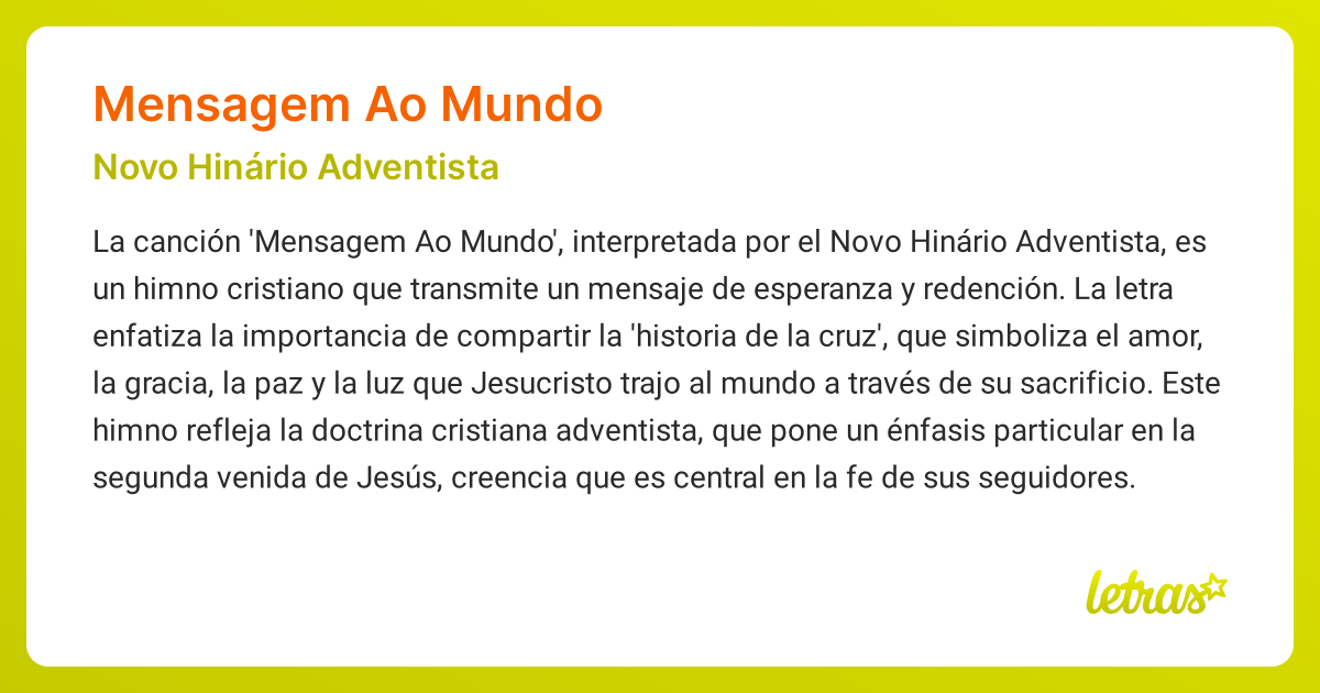 Significado de la canción MENSAGEM AO MUNDO (Novo Hinário Adventista ...