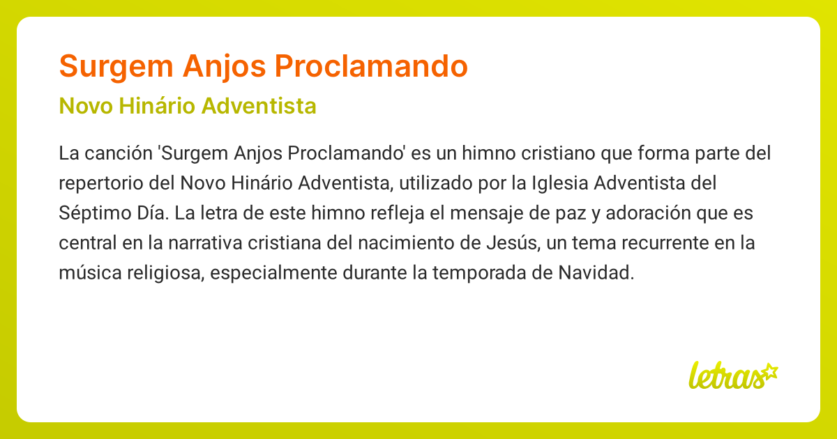 Significado de la canción SURGEM ANJOS PROCLAMANDO (Novo Hinário ...