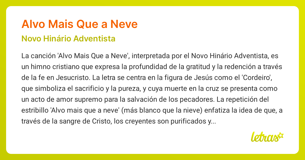 Significado de la canción ALVO MAIS QUE A NEVE (Novo Hinário Adventista ...