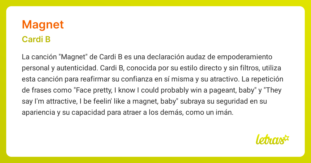 Significado de la canción MAGNET (Cardi B) - LETRAS.COM